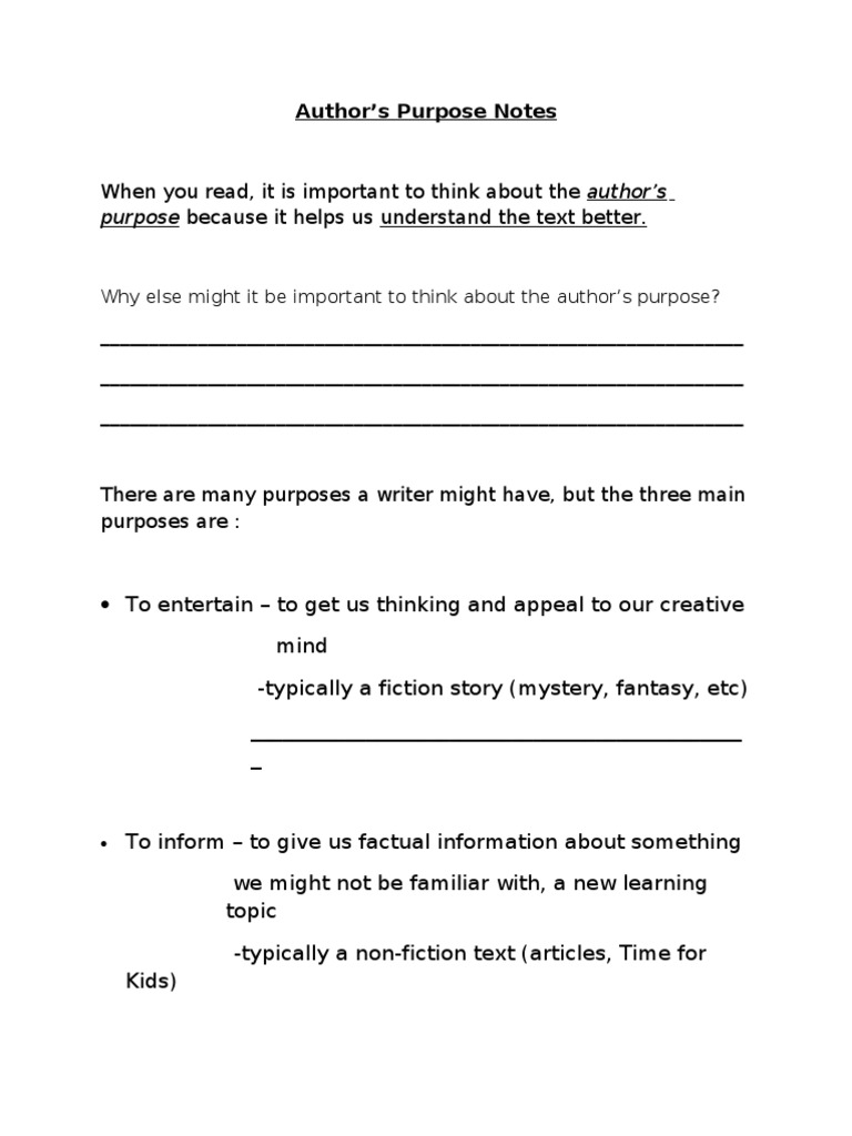 Understanding Author's Purpose | PDF