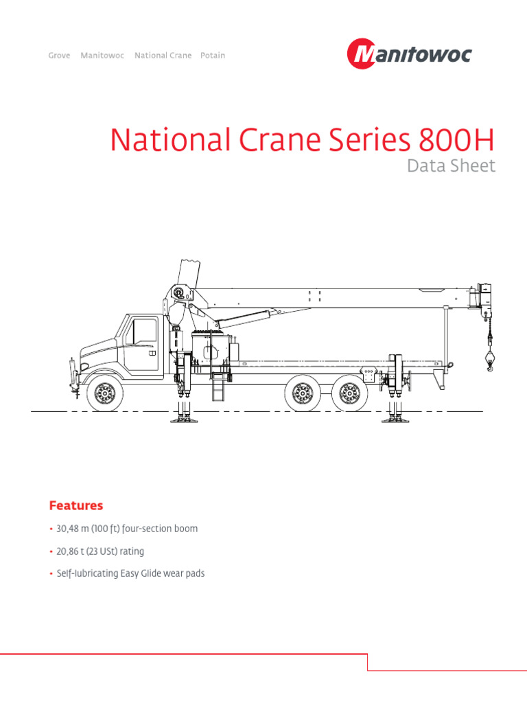 CRANE NATIONAL 800H-Data-Sheet-Imperial | PDF | Crane (Machine) | Truck