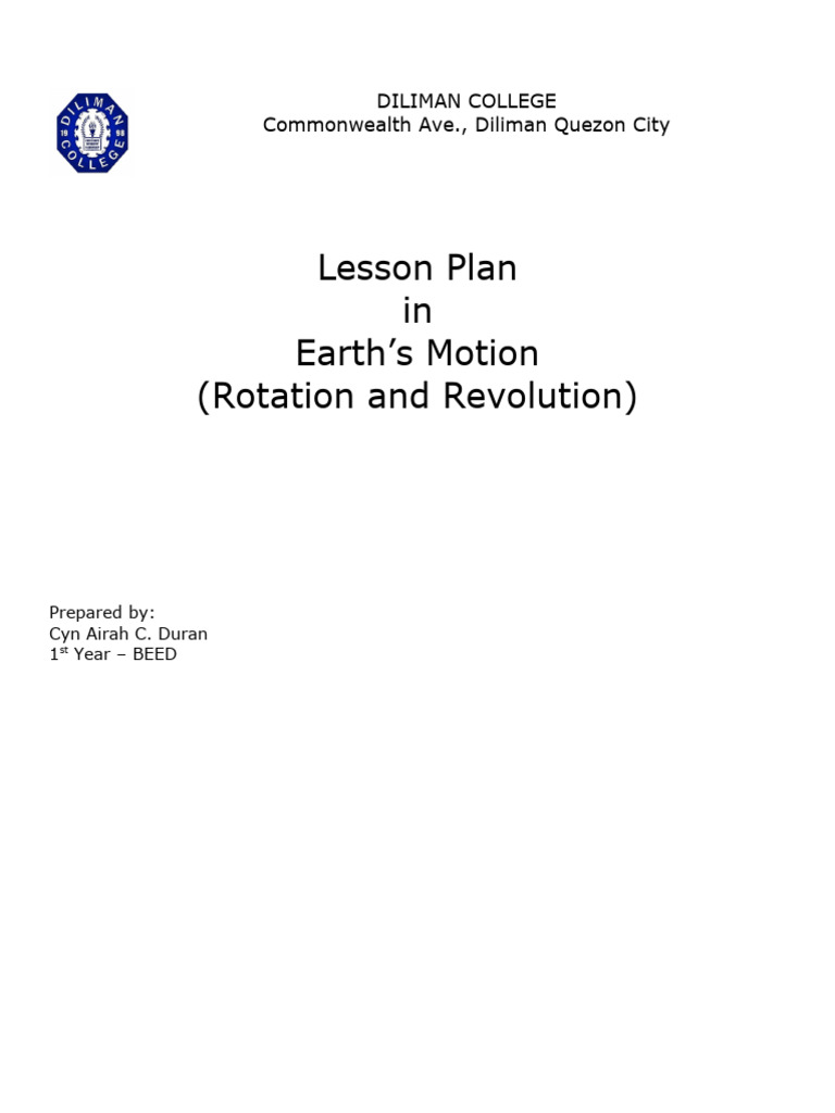 Lesson Plan in Earth's Motion | PDF