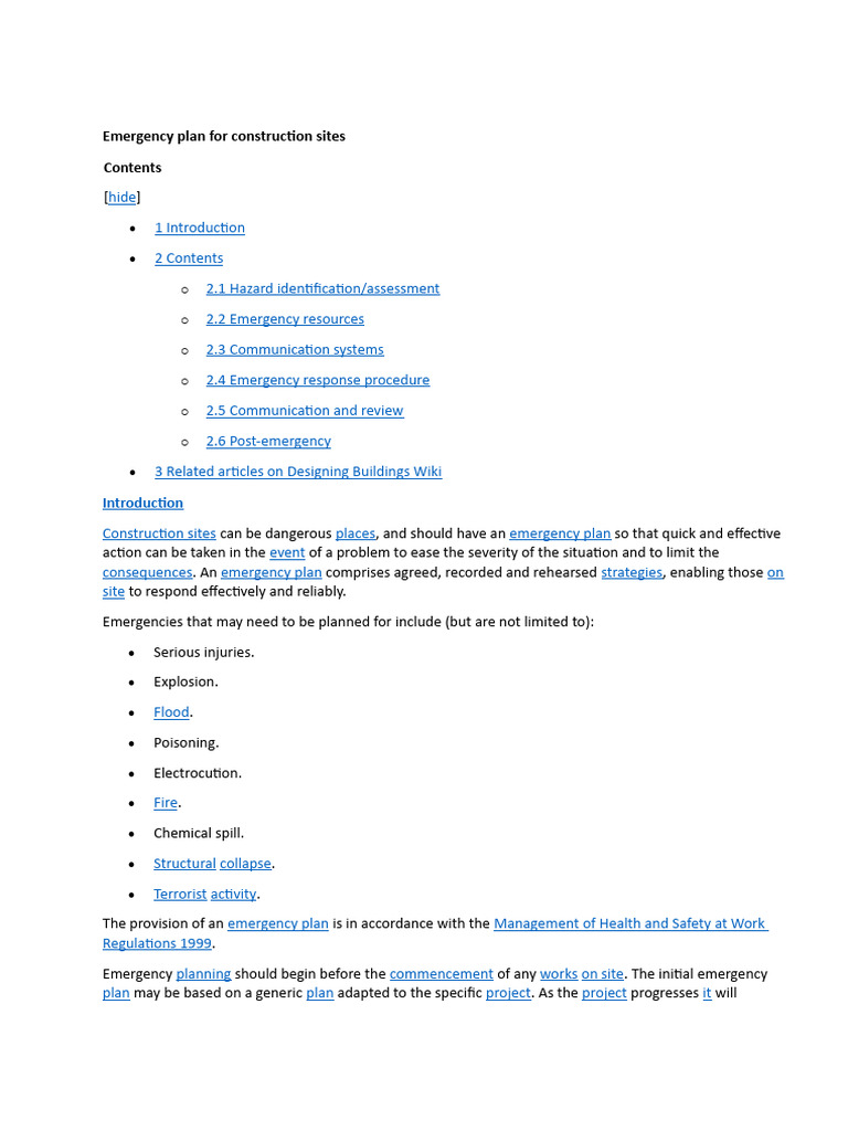 Emergency Plan For Construction Sites | PDF | Emergency Management ...