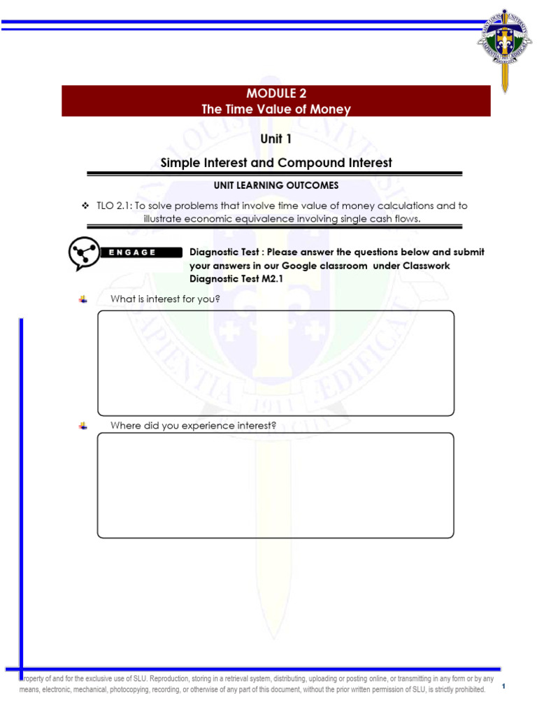 SEA - Module 2 - Unit 1 - EE 3171 Simple and Compound Interest | PDF ...