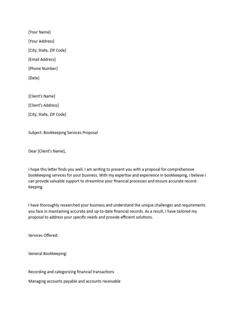 Bookeeper Proposal Letter Sample | PDF | Taxes | Payroll