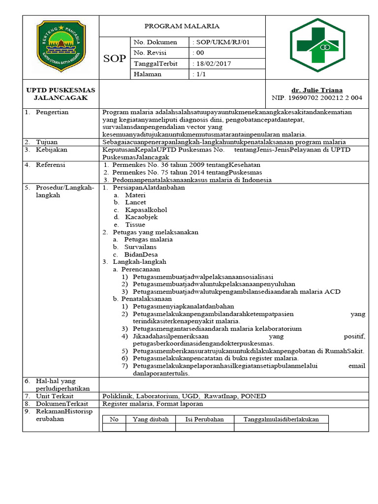 SOP Program Malaria | PDF