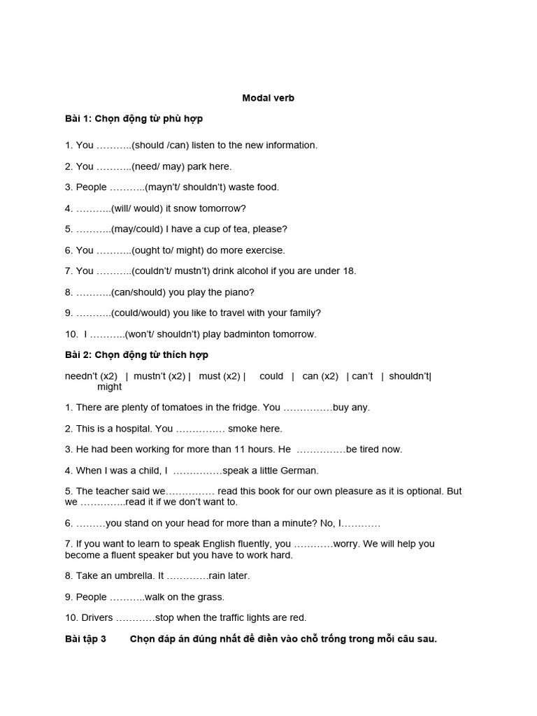 Modal Verb Homework | PDF | Language Arts & Discipline