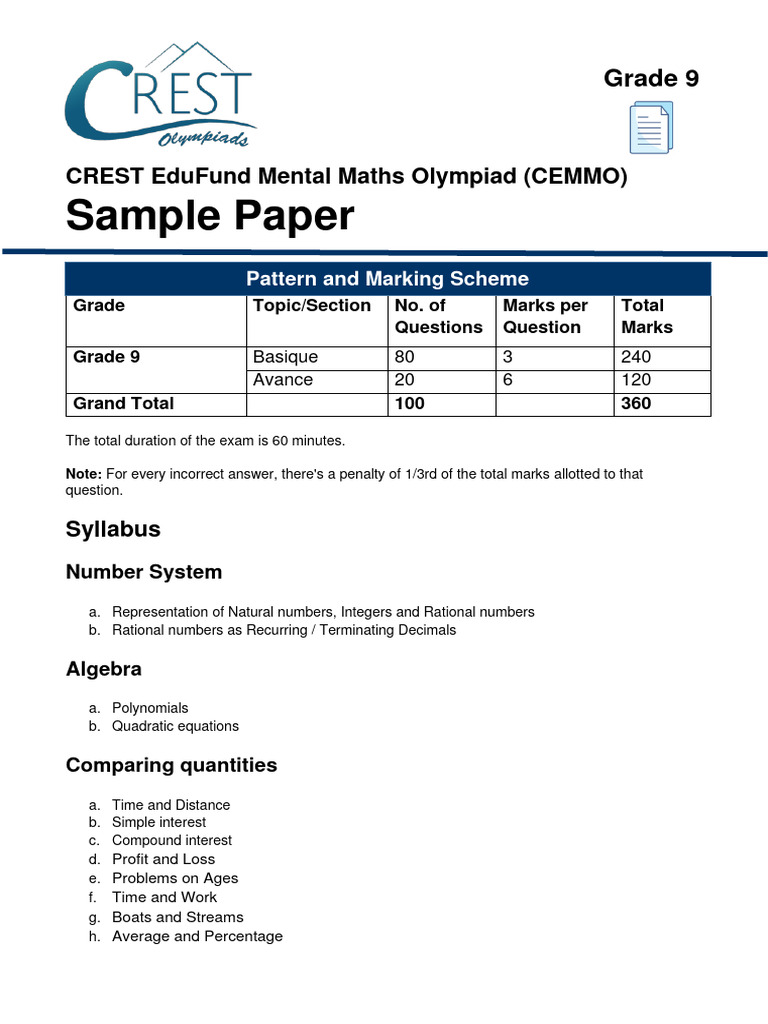 MMO Sample Papers For Class 9 | PDF | Area | Triangle