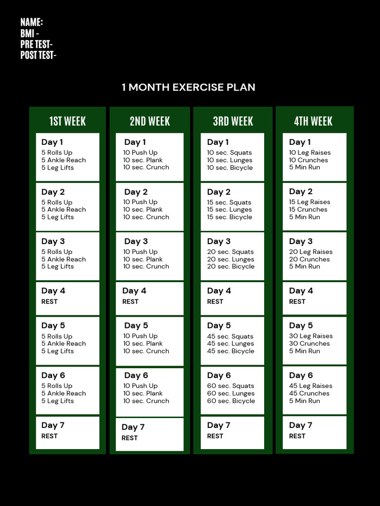 Sample 1 Month Exercise Plan | PDF