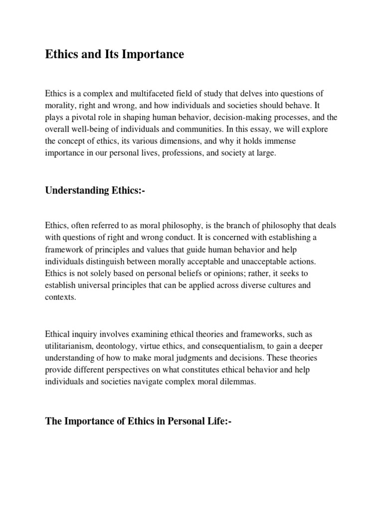 Ethics and Its Importance (VAC) | PDF | Morality | Behavioural Sciences