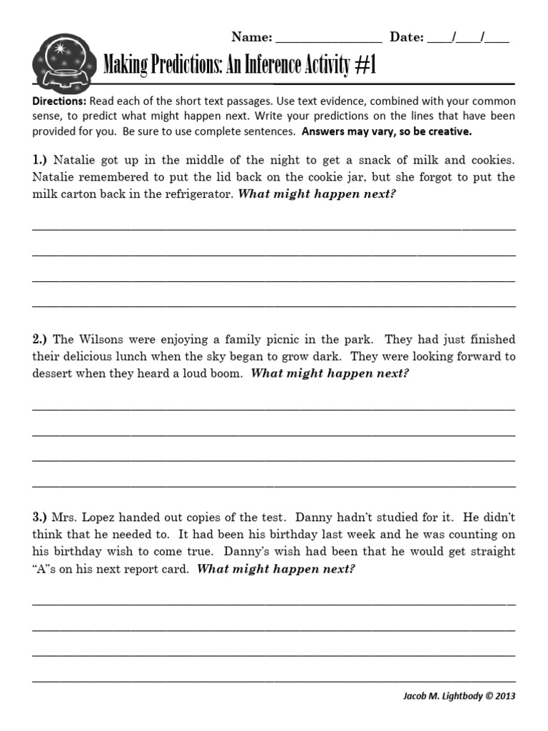 Making Predictions An Inference Activity | PDF | Language Arts ...