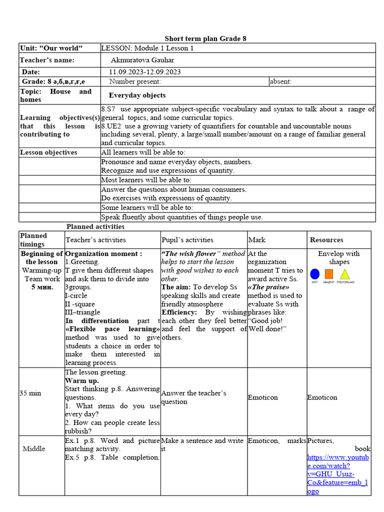 Term1 Grade 8 | PDF | Learning | Teachers