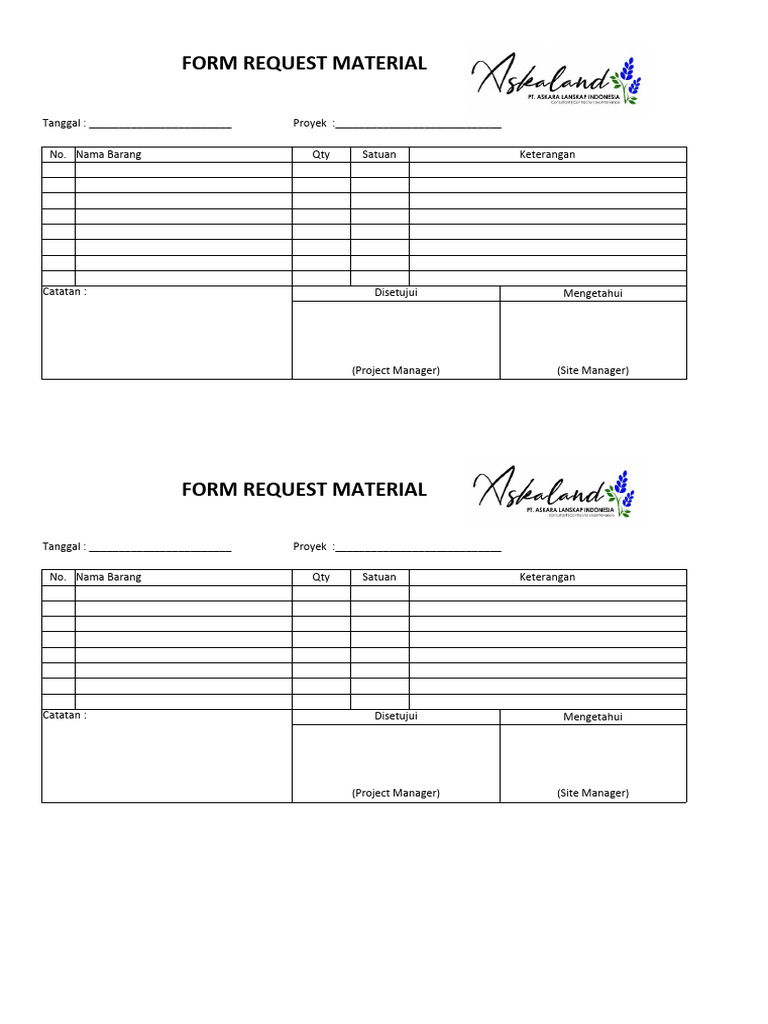 Formulir Permintaan Material Proyek | PDF | Seni