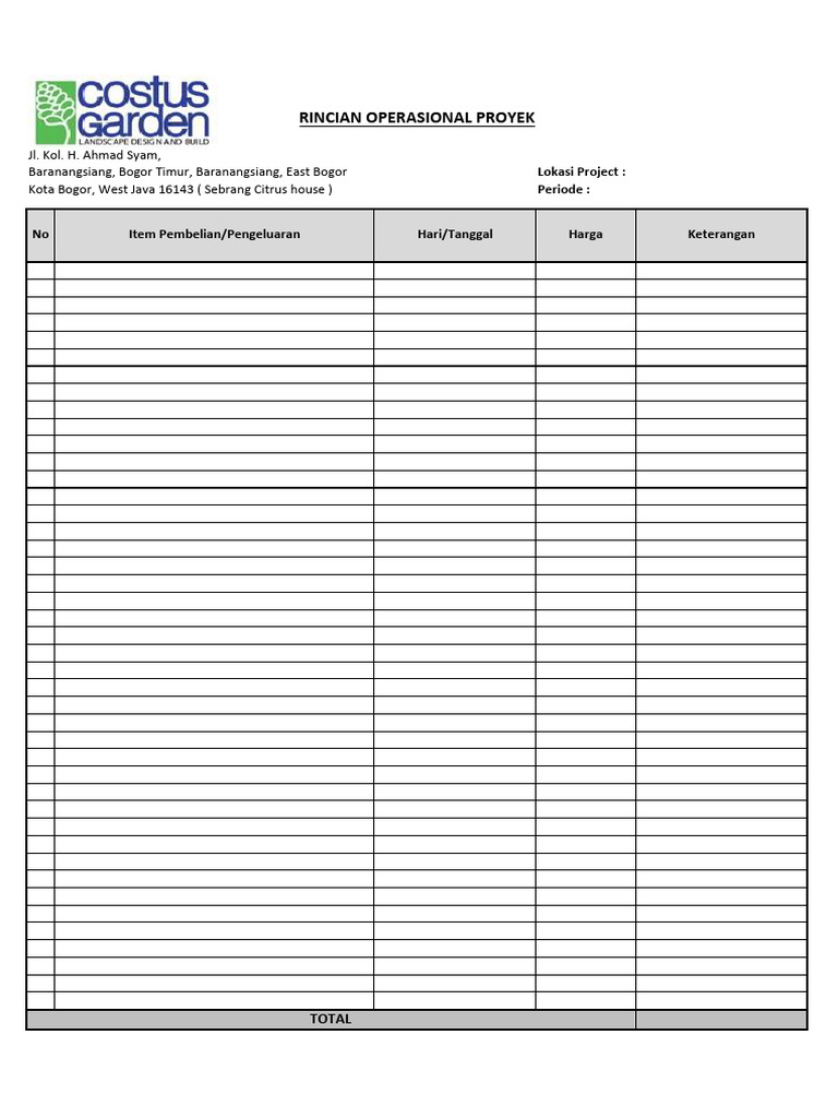 Form Operasional Tim Lapangan | PDF