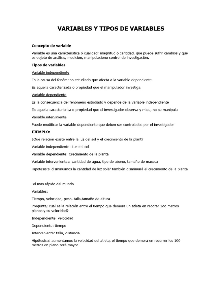 Variables y Tipos de Variables | PDF | Science