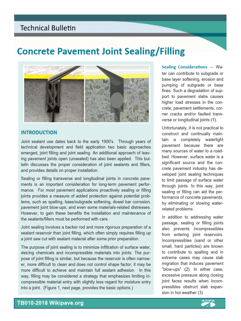 ACPA Joint Sealing Tech Bulletin 2018 | PDF | Road | Road Surface