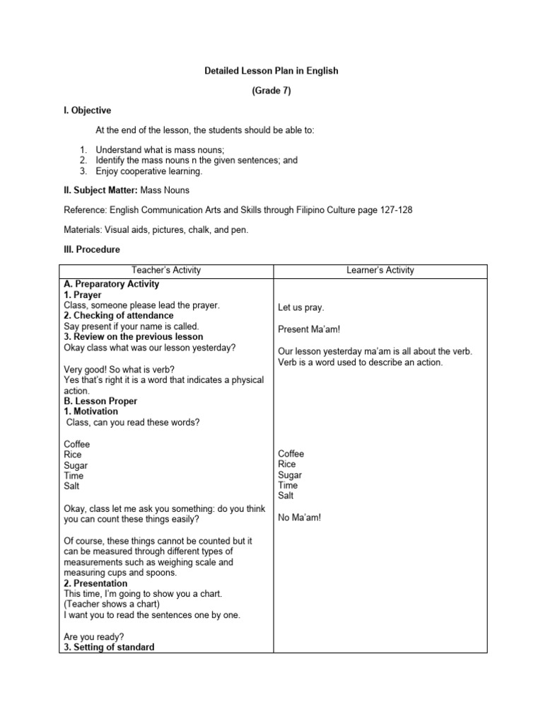 Detailed Lesson Plan in English | PDF | Noun | Lesson Plan