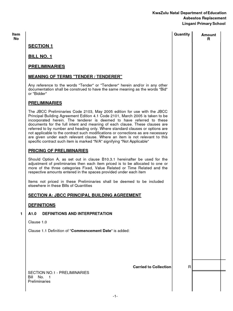 Lingani PS - Final Unpriced BOQ | PDF | Indemnity | Legal Liability