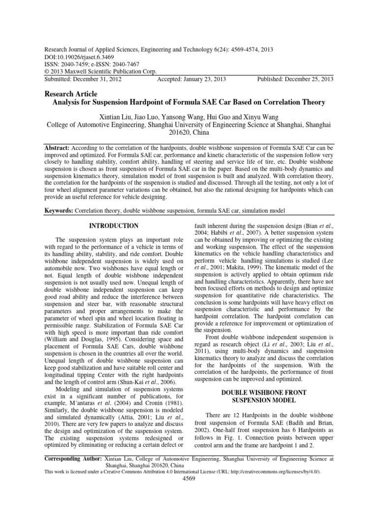 Analysis For Suspension Hardpoint of Formula SAE Car Based On ...