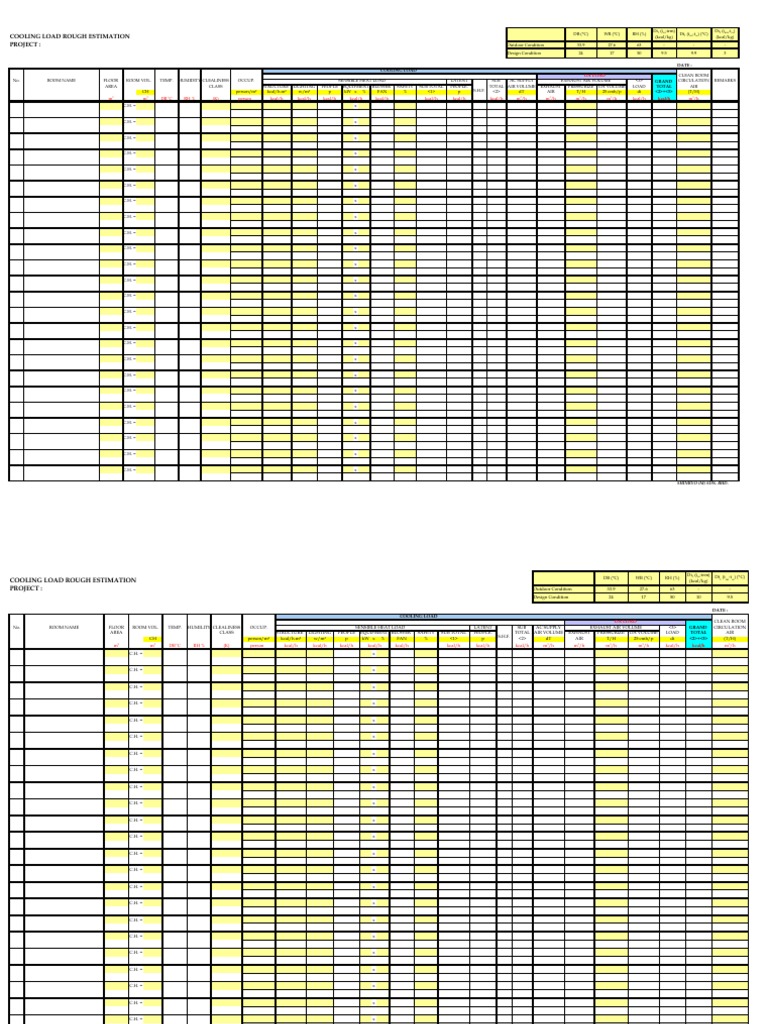 Cooling Load Rough Calculation (Clean RM & Normal) - 1 | PDF ...