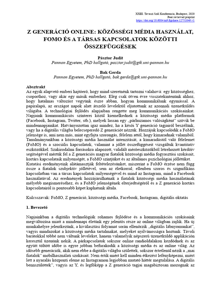 Z Generacio Online Kozossegi Media Haszn | PDF