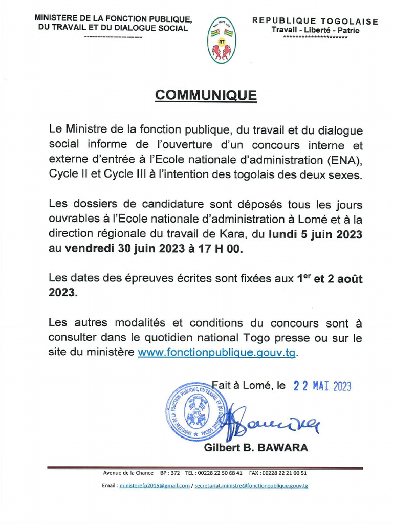 Communiqué Et Arrêté D'entrée À l'ENA 2023 | PDF