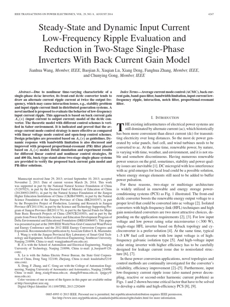 Steady State And Dynamic Input Current Lf Ripple Evaluation And