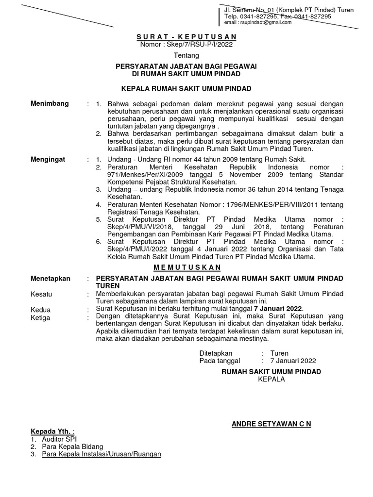 Persyaratan Jabatan RSU Pindad Turen | PDF