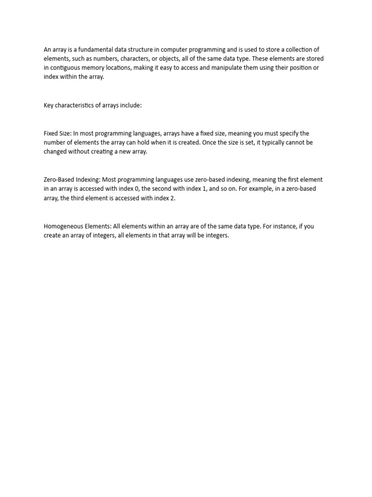 An Array Is A Fundamental Data Structure In Computer Programming And Is Used To Store A