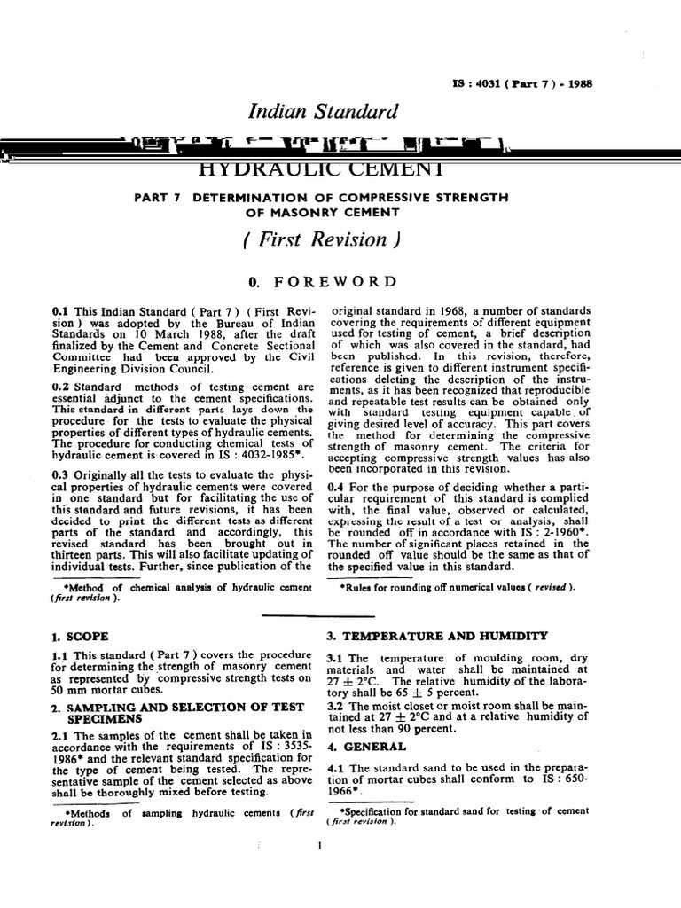 Is 4031 7 1988 Methods Of Physical Tests For Hydraulic Cement Part