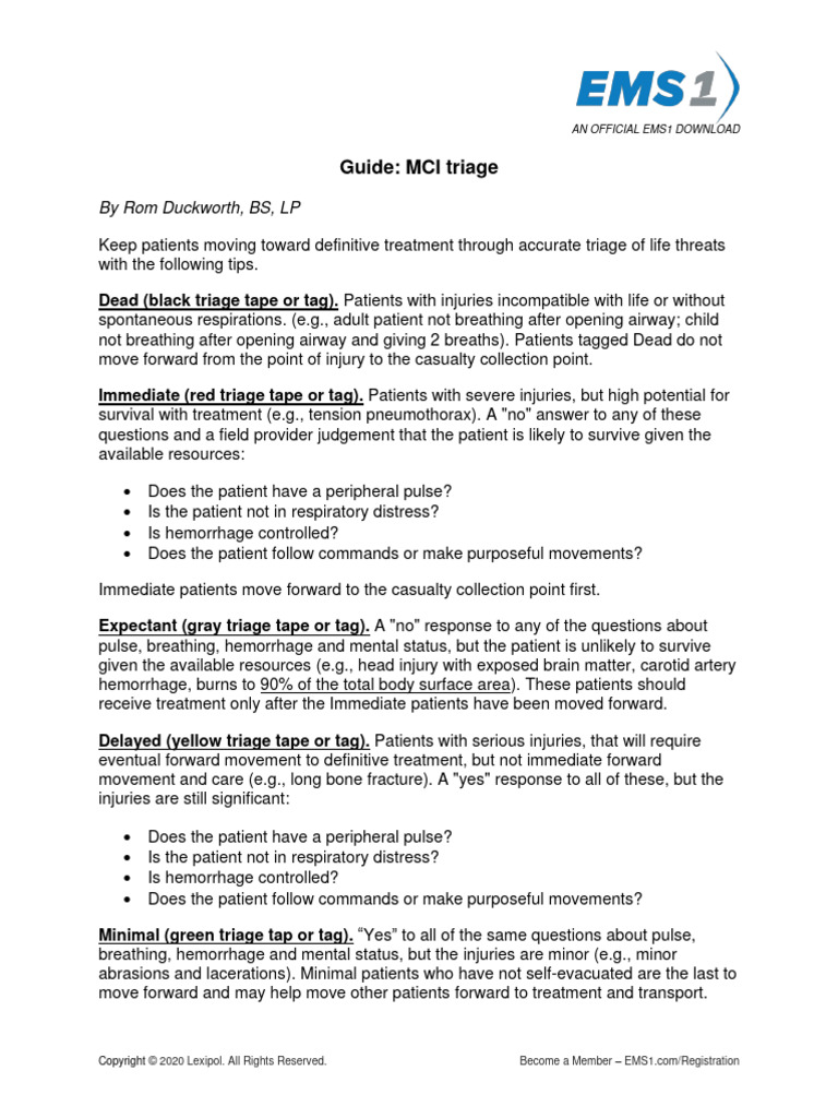 EMS1 Guide-Triage Tips | PDF | Injury | Breathing