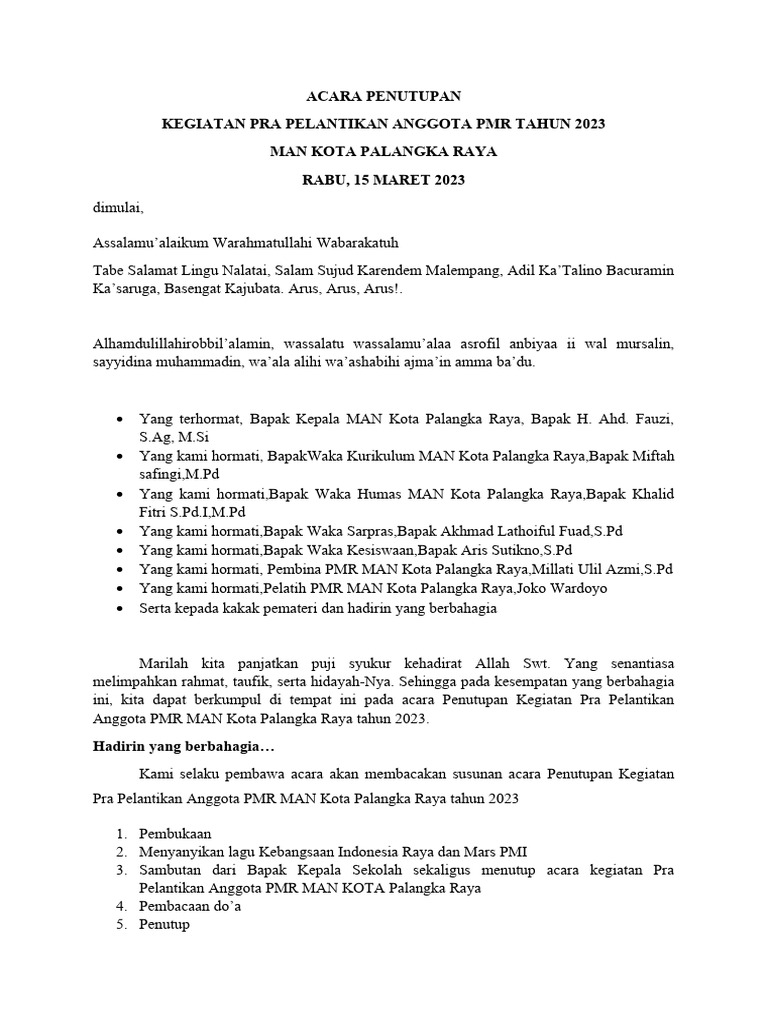Penutupan Kegiatan Pra Pelantikan PMR | PDF | Agama & Spiritualitas ...