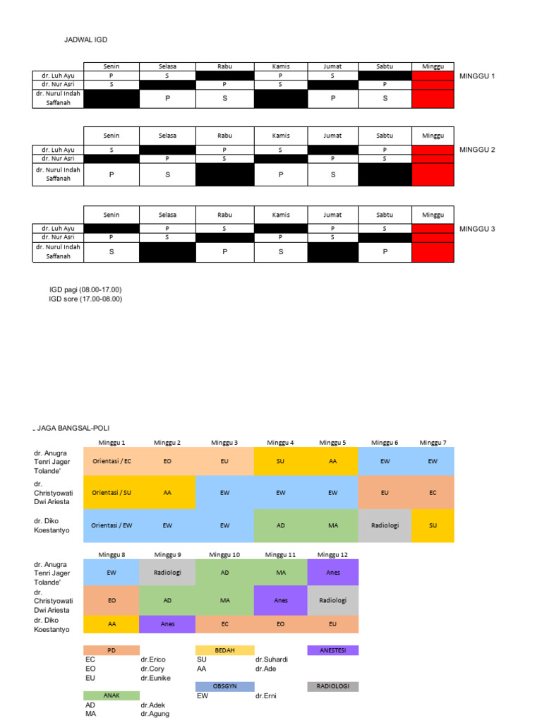 Simulasi Jadwal Jaga IGD Dan Bangsal RSUD Mei-Nov23 | PDF