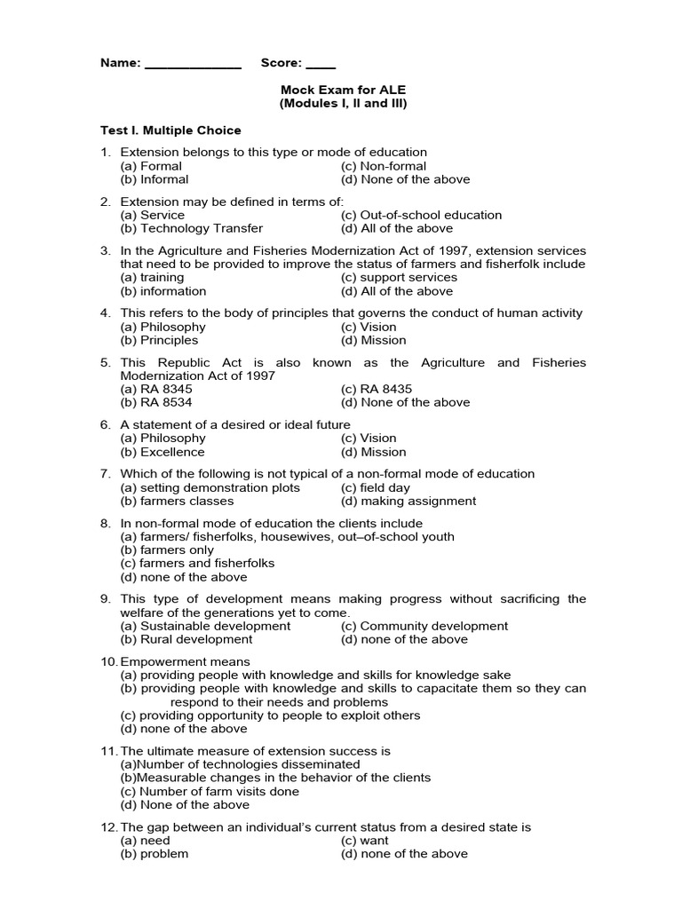Mock Exam For ALE 2012 (Modules I, II, and III) PDF | PDF | President ...