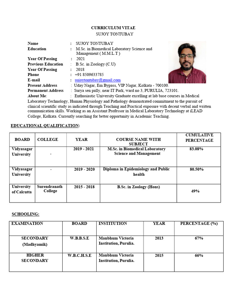 Sujoy Tontubay CV | PDF | Kolkata | Health Care