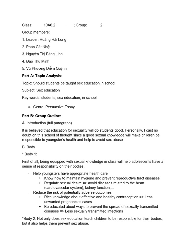 Group 2 Outline And Vocab Pdf Sex Education Safe Sex 