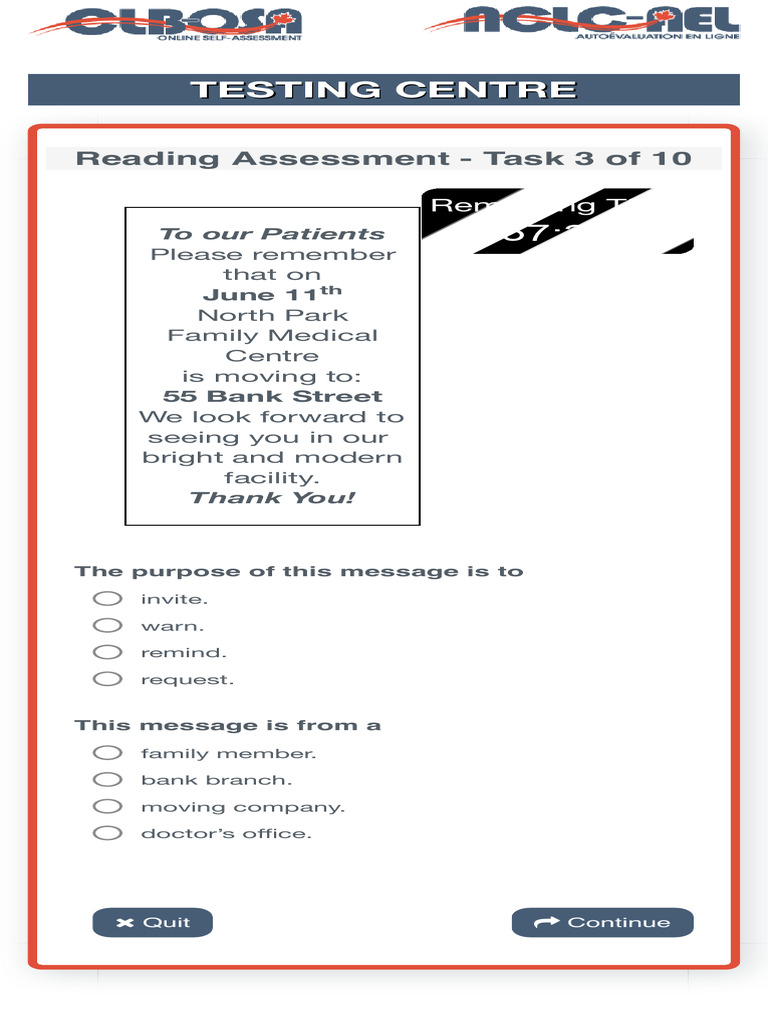CLB-OSA-Canadian Language Benchmarks - TESTING CENTRE | PDF