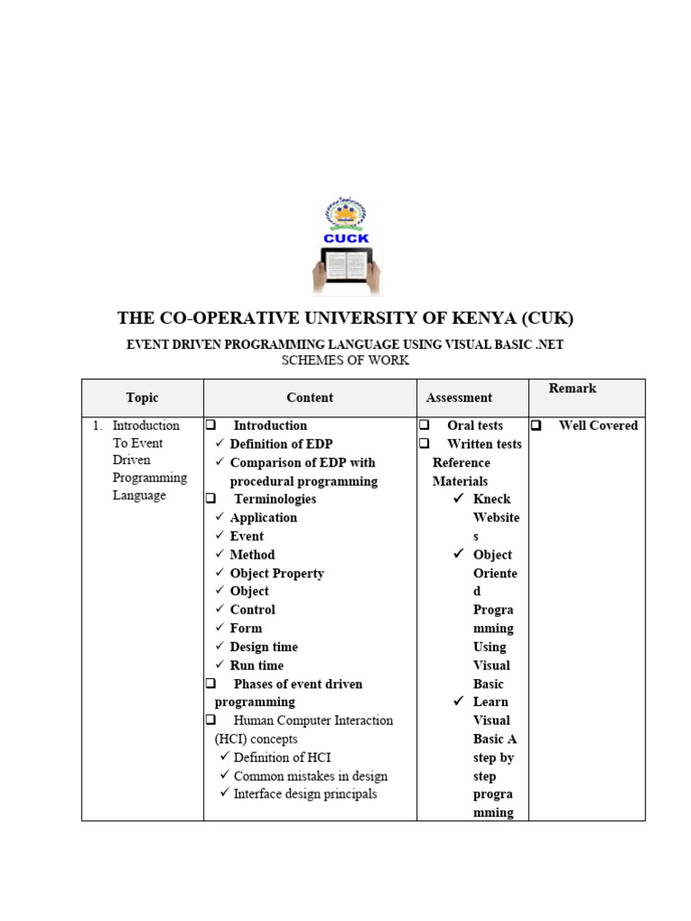 Course Outline Visual Basic | PDF | Control Flow | Programming