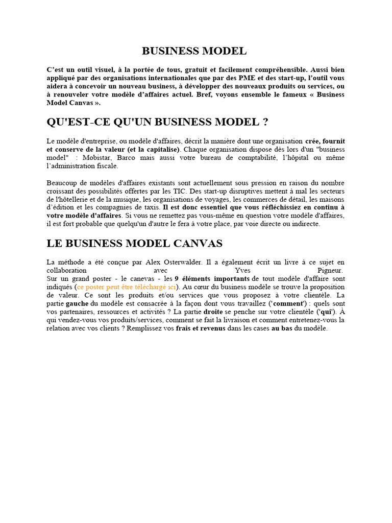 Comprendre le Business Model Canvas | PDF | Business | Modèle d'entreprise