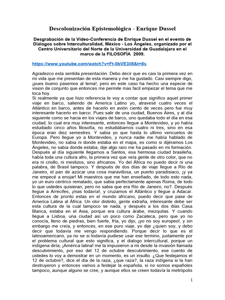 Conferencia Enrique Dussel | PDF | Europa | México