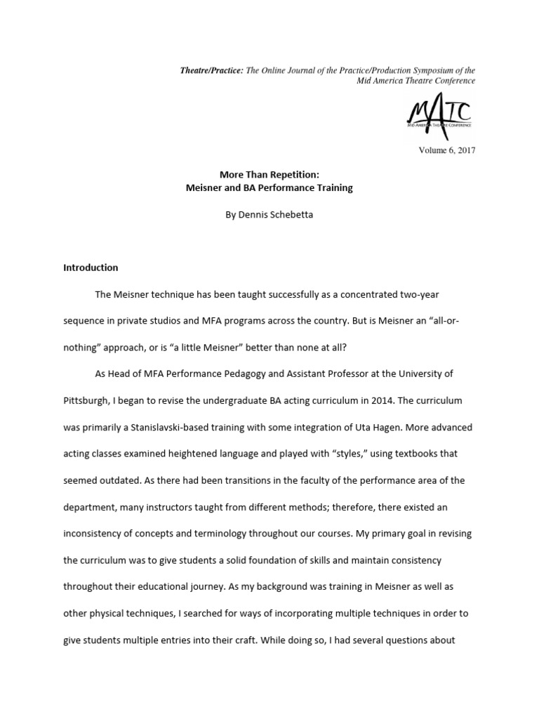 Meisner in BA Acting Curriculum | PDF | Self-Improvement | Science & Mathematics