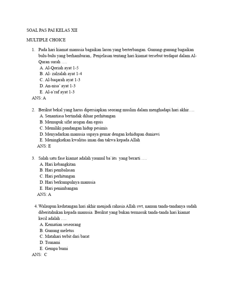 Soal Pas Pai Kelas Xii Ganjil | PDF