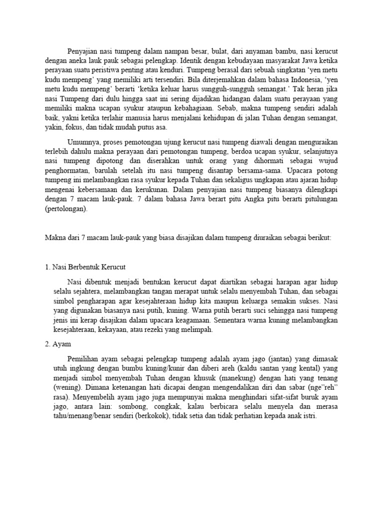 Makna dan Filosofi Tumpeng Jawa | PDF