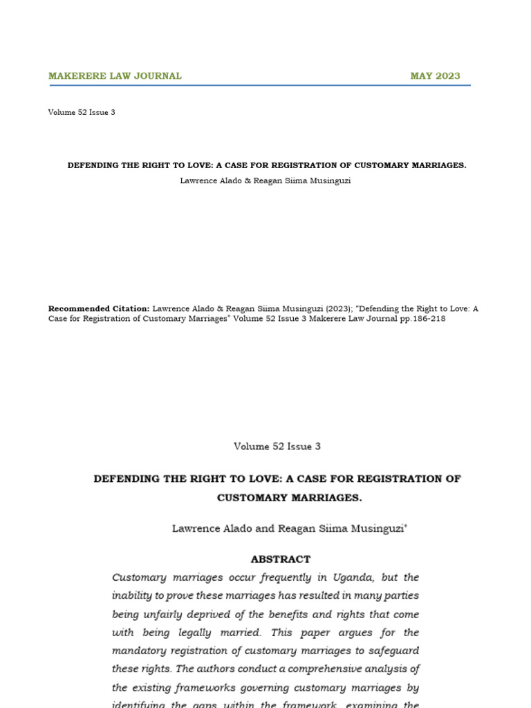 Defending The Right To Love - A Case For Registration of Customary ...