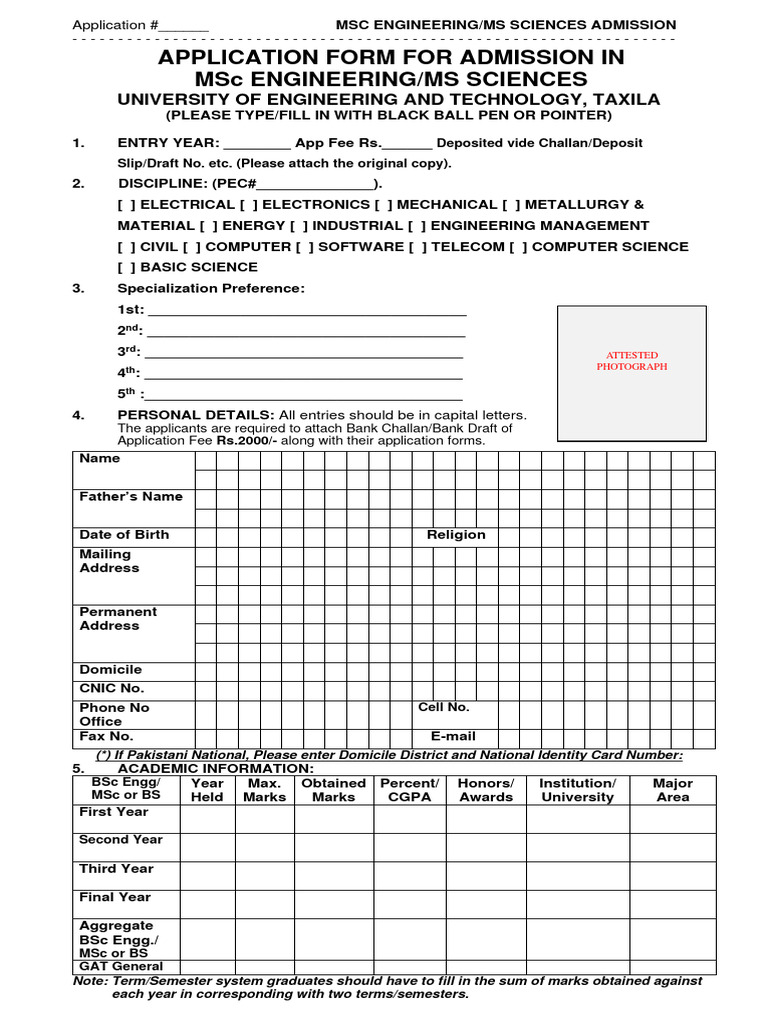 Application Form For MSC Admission Fall-2023 | PDF | Bachelor Of ...