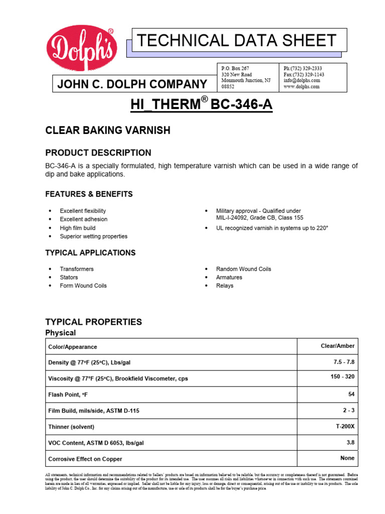 Technical Data Sheet: Hi - Therm BC-346-A | PDF | Sodium Hydroxide | Water