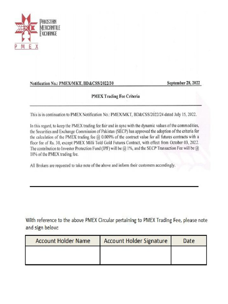 PMEX Fee Sheet | PDF