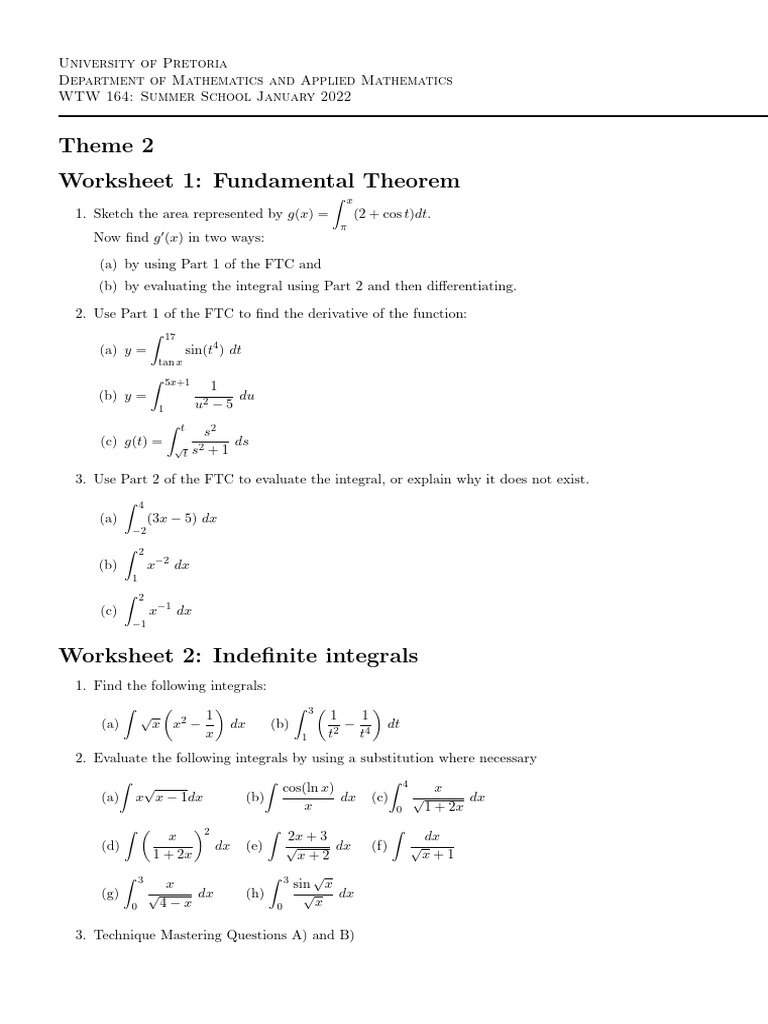 Calculus and Integration Worksheets | PDF | Analytic Geometry ...
