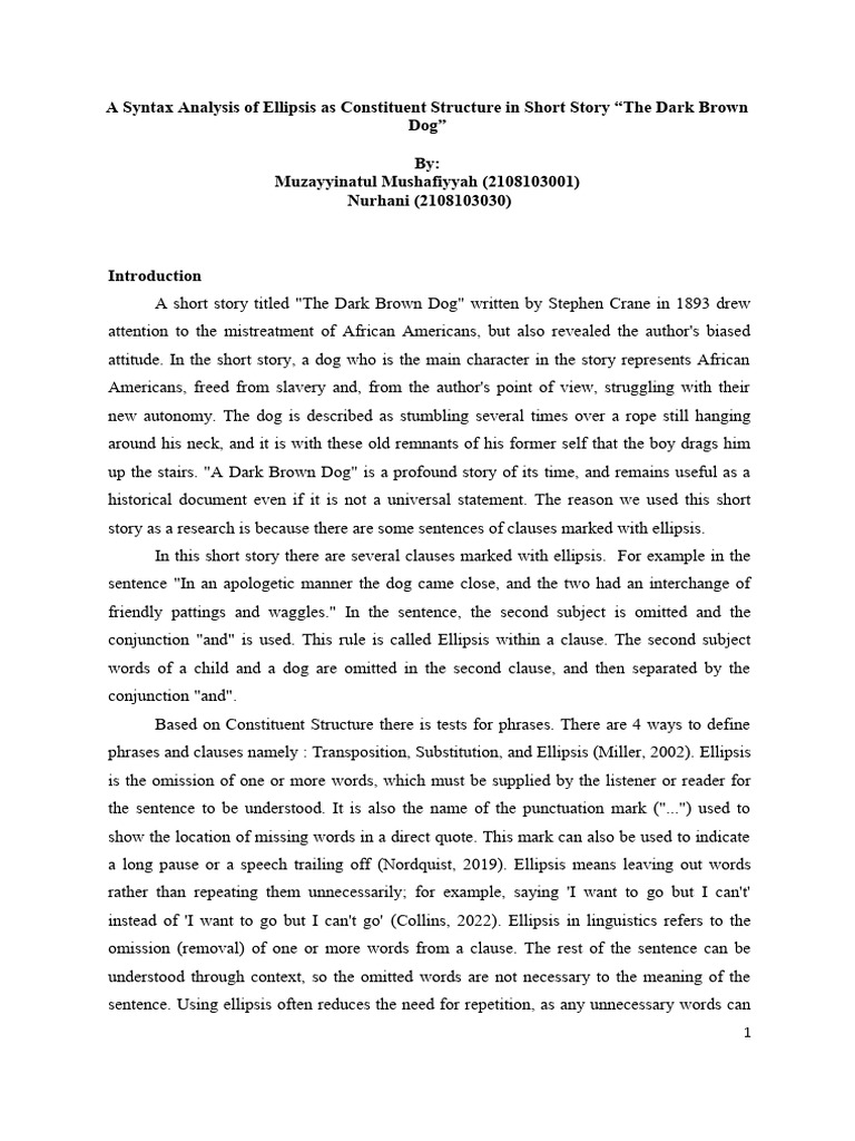 A Syntax Analysis of Ellipsis As Constituent Structure in Short Story ...