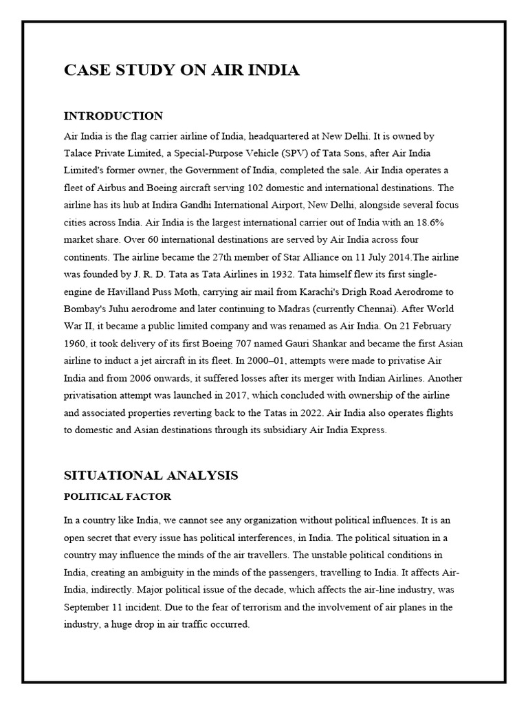 Case Study On Air India | PDF | Aviation | Transport