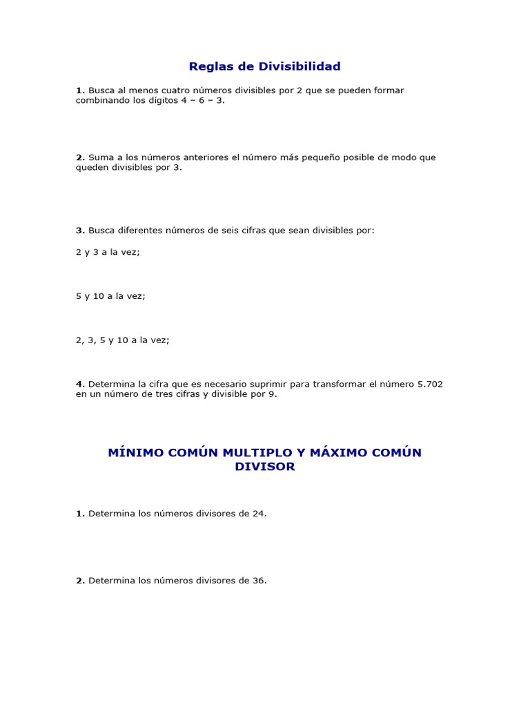 Reglas de Divisibilidad y MCM/MCD | PDF