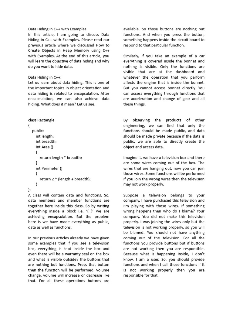 Data Hiding in C++ | PDF | Constructor (Object Oriented Programming ... Data Hiding in C++ | PDF | Constructor (Object Oriented Programming ...
