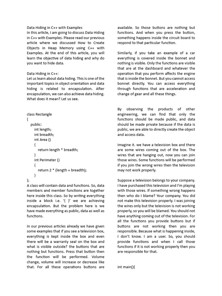 Data Hiding in C++ | PDF | Programming | Constructor (Object Oriented Programming)
